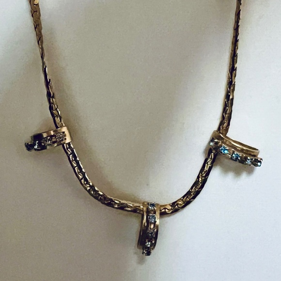 Jewelry | Blue Topaz Rhinestone Choker Gold Tone Vintage Choker ...
